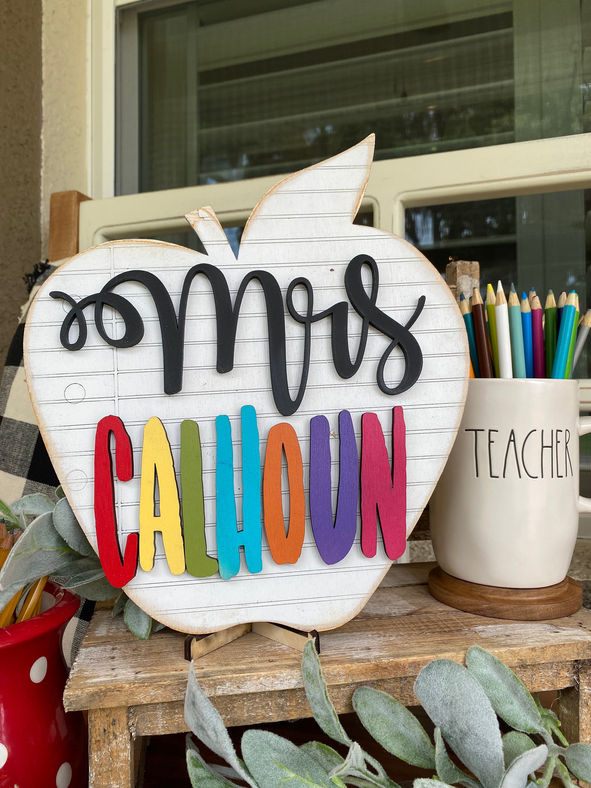 Teacher Gift 3D Apple Cut Name Sign Classroom Decor Teacher - Etsy