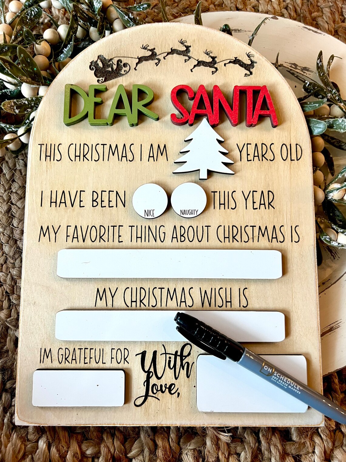 Dear Santa Letter Sign, Board Sign, Reusable Santa Letter Sign, Dry ...