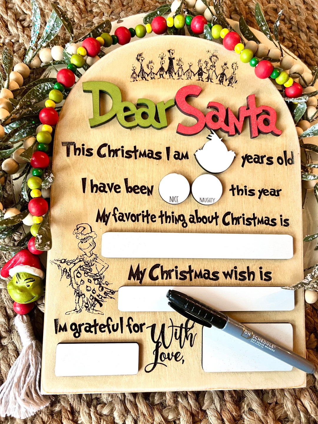 Dear Santa Letter Sign, Board Sign, Reusable Santa Letter Sign, Dry ...
