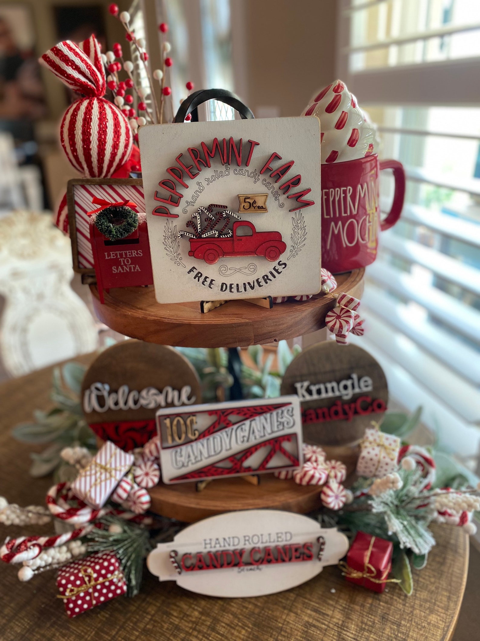 Farmhouse Peppermint Christmas Tiered Tray Candy Cane - Etsy