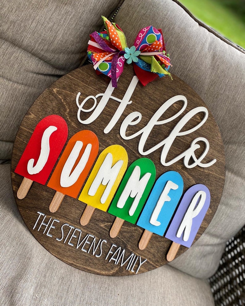 Hello Summer Door Hanger Summer Wreath Front Door Decor - Etsy