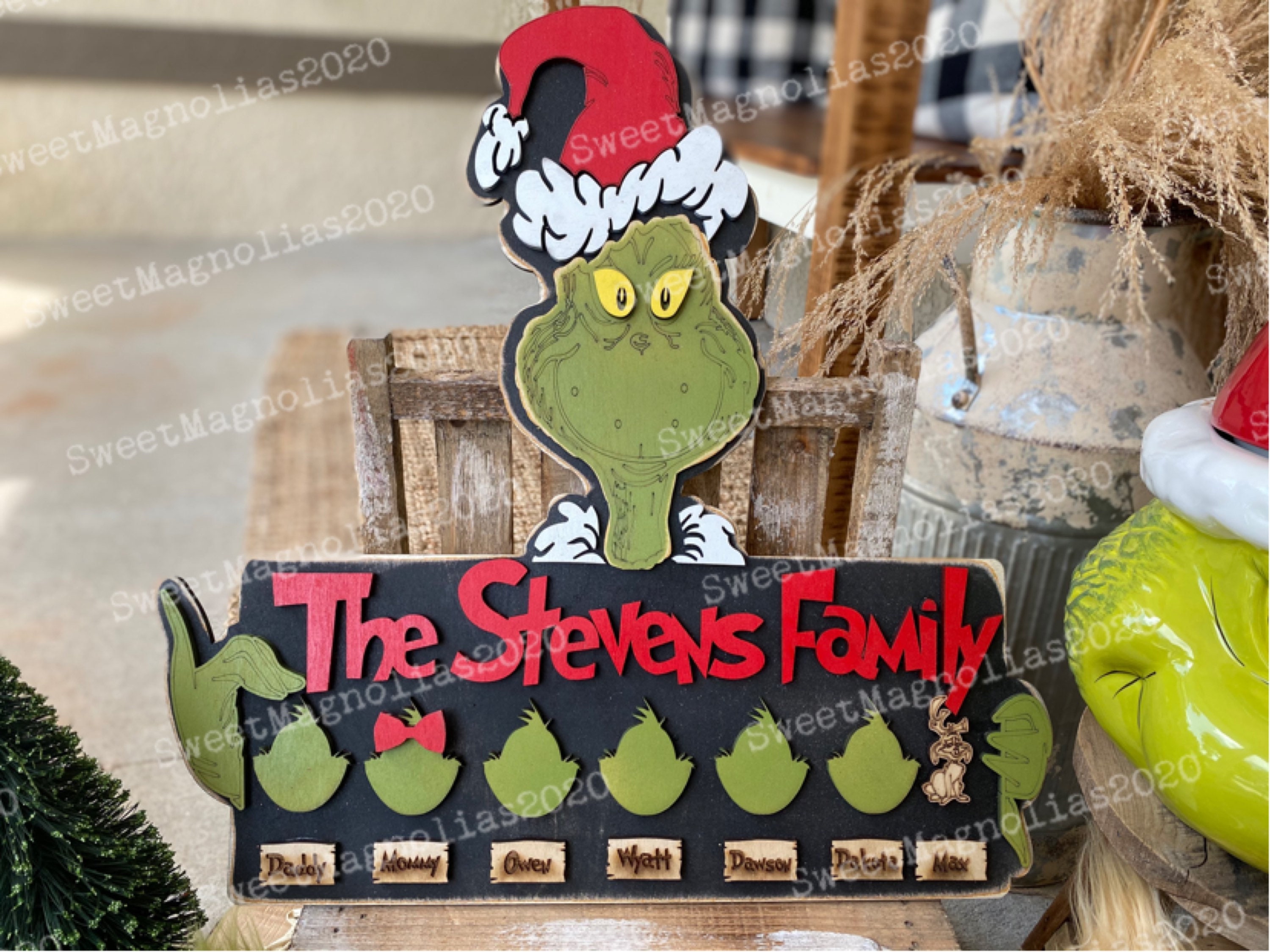 Home & Living Grinch Family 3D Farmhouse Sign and dog grinch Christmas ...