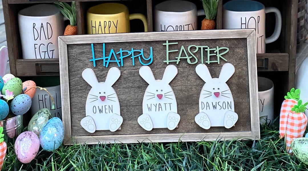 Easter Bunny Family 3D Farmhouse Sign Bunny Sign Decor Personalized ...