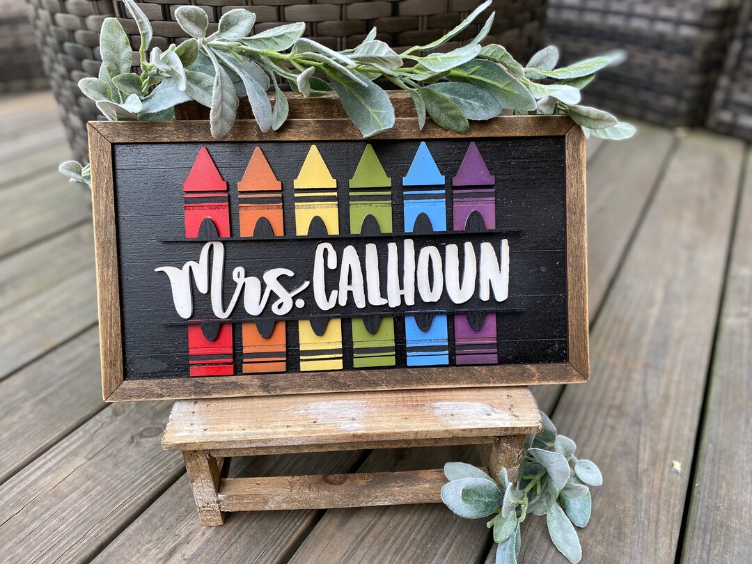 Personalized Teacher Gift 3D Crayon Teacher Name Sign Farmhouse ...