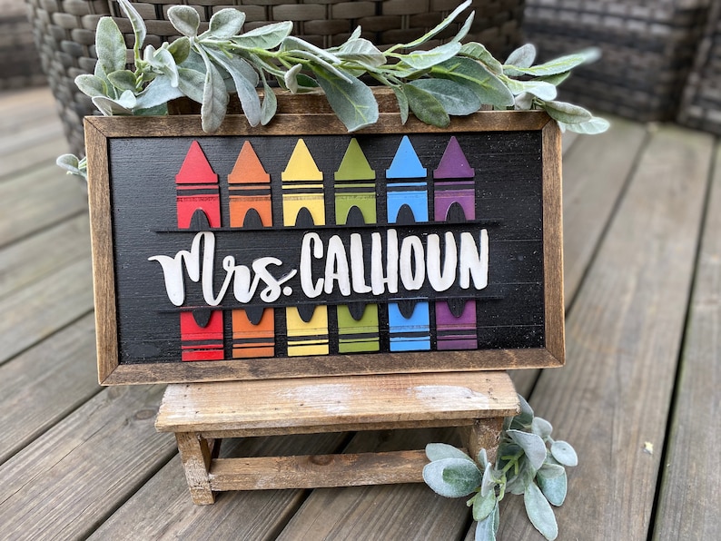 Personalized Teacher Gift 3D Crayon Teacher Name Sign Farmhouse ...