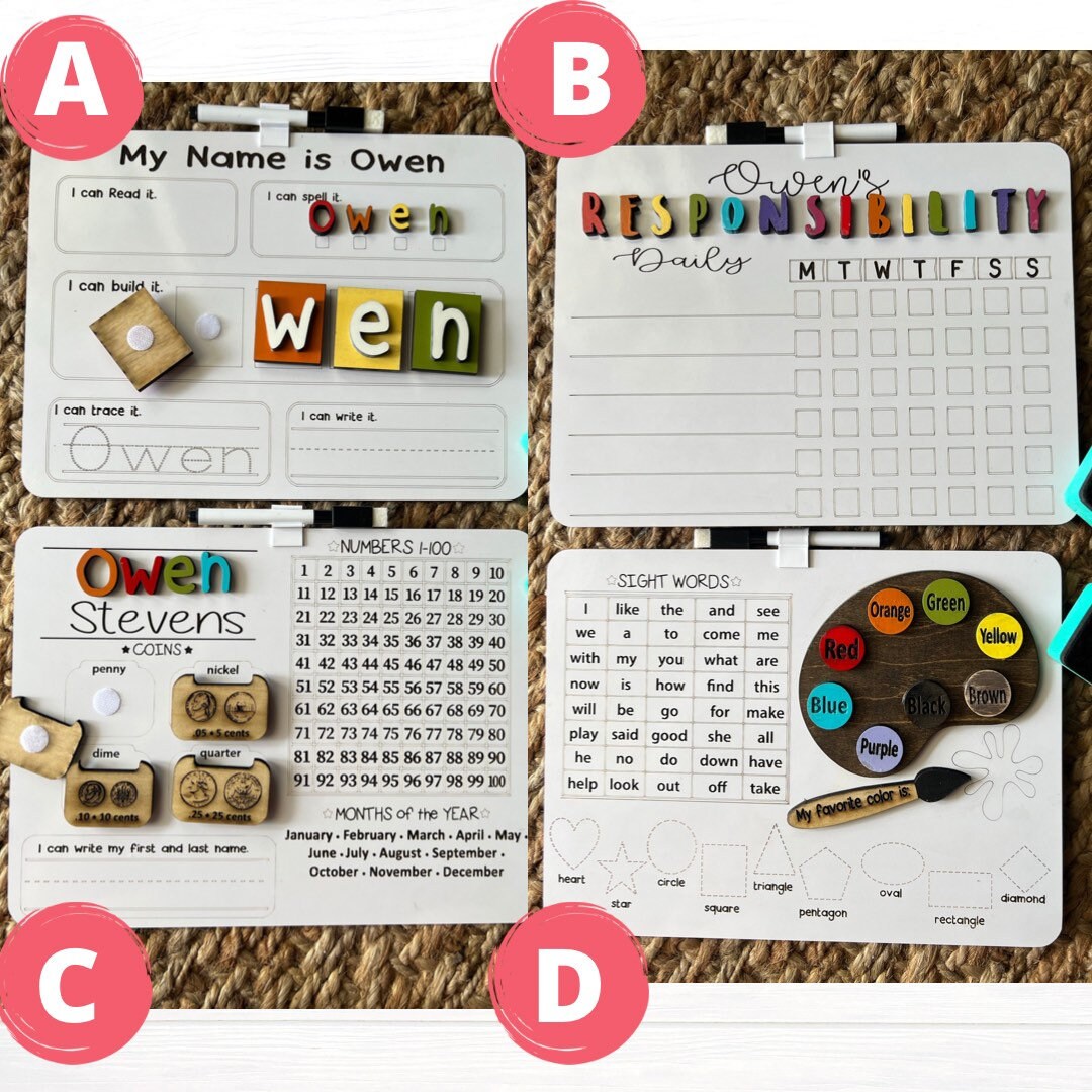 Personalized Dry Erase Learning Mats for Kids | Preschool Mats | Kids ...