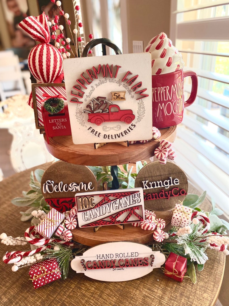 Farmhouse Peppermint Christmas Tiered Tray Candy Cane - Etsy