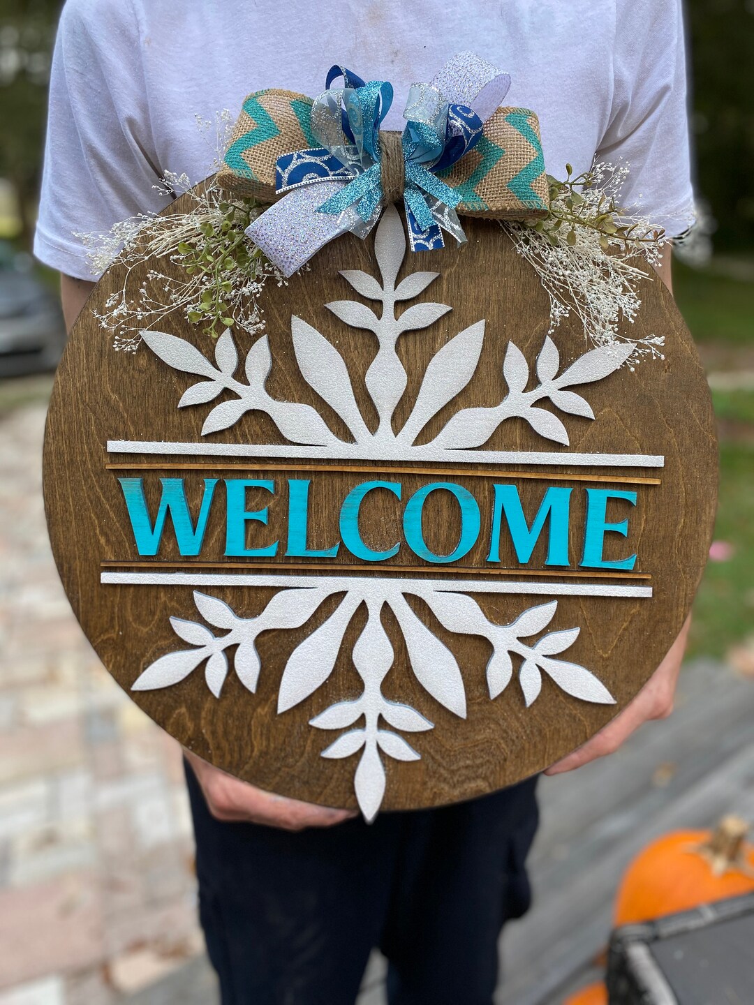 Welcome Winter Holiday Front Door Hanger Wood Sign, Snowflake ...