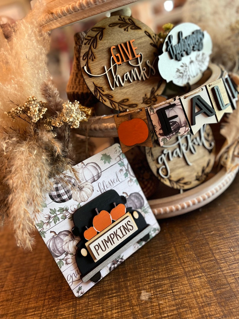 Fall Tier Tray Decor, Thanksgiving Tier Tray Decor, Fall Signs for Tier ...