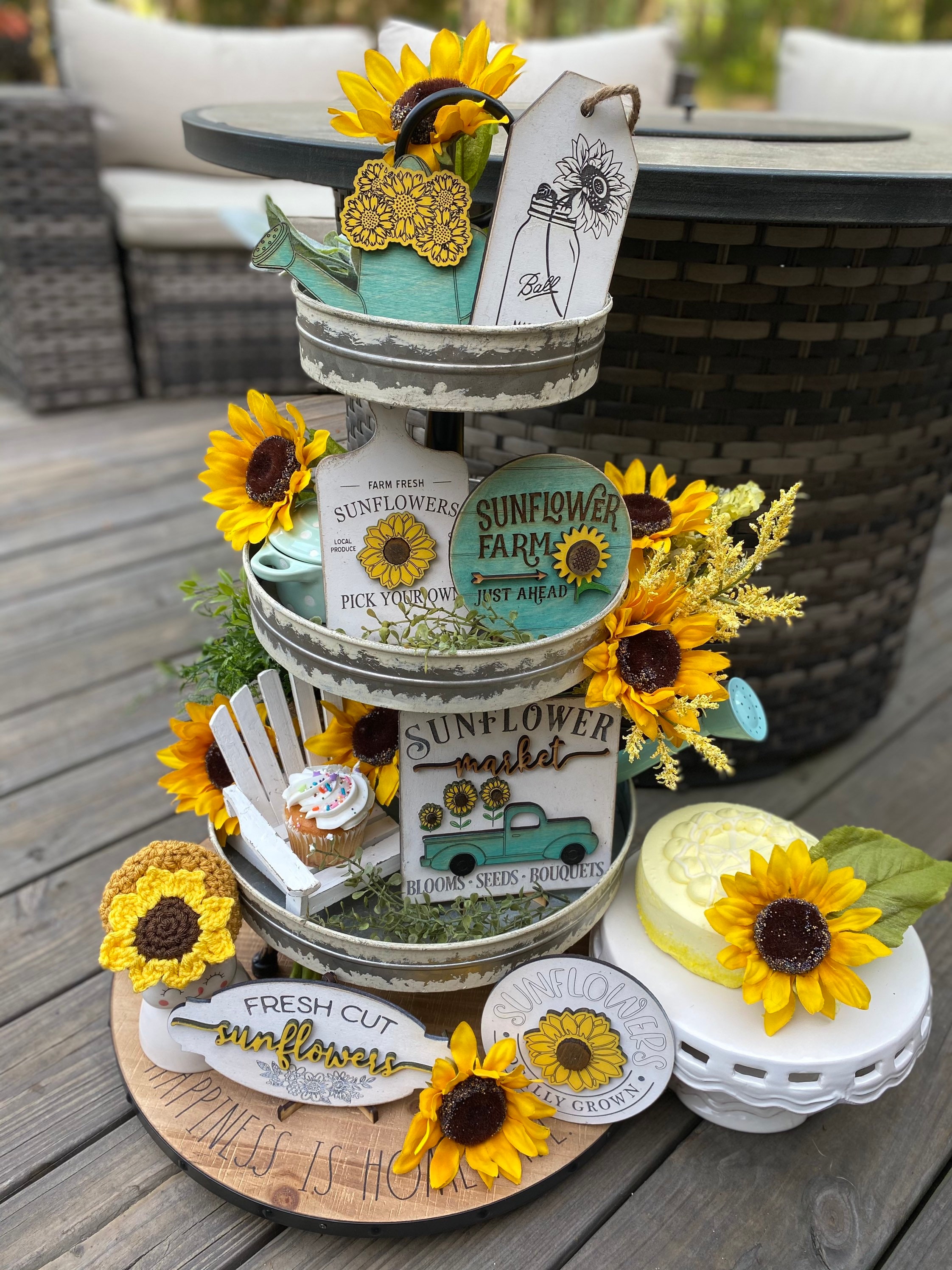 Sunflower Summer Tier Tray Set Sunflower Farmhouse Sunflower - Etsy