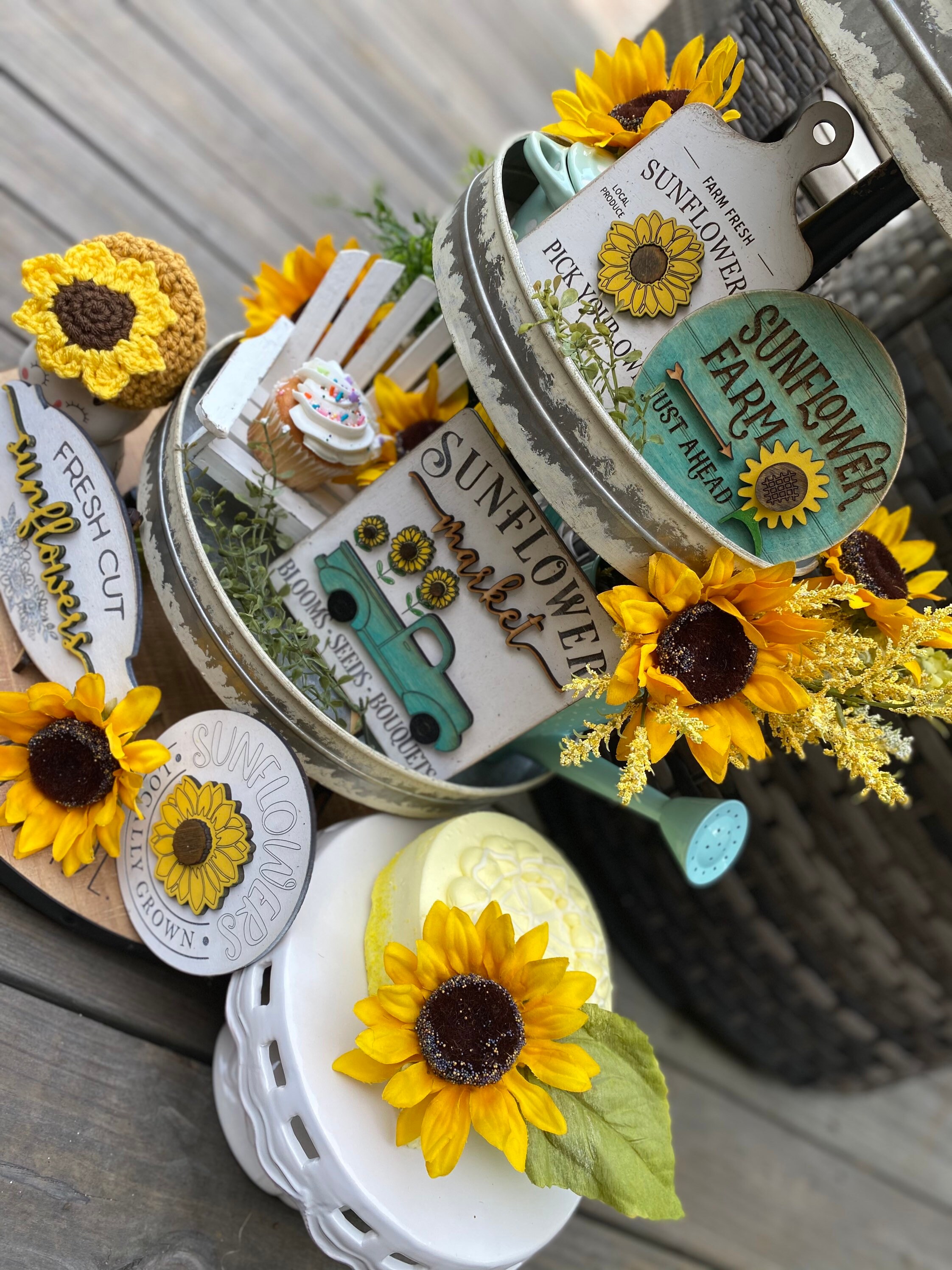 Sunflower Summer Tier Tray Set Sunflower Farmhouse Sunflower - Etsy