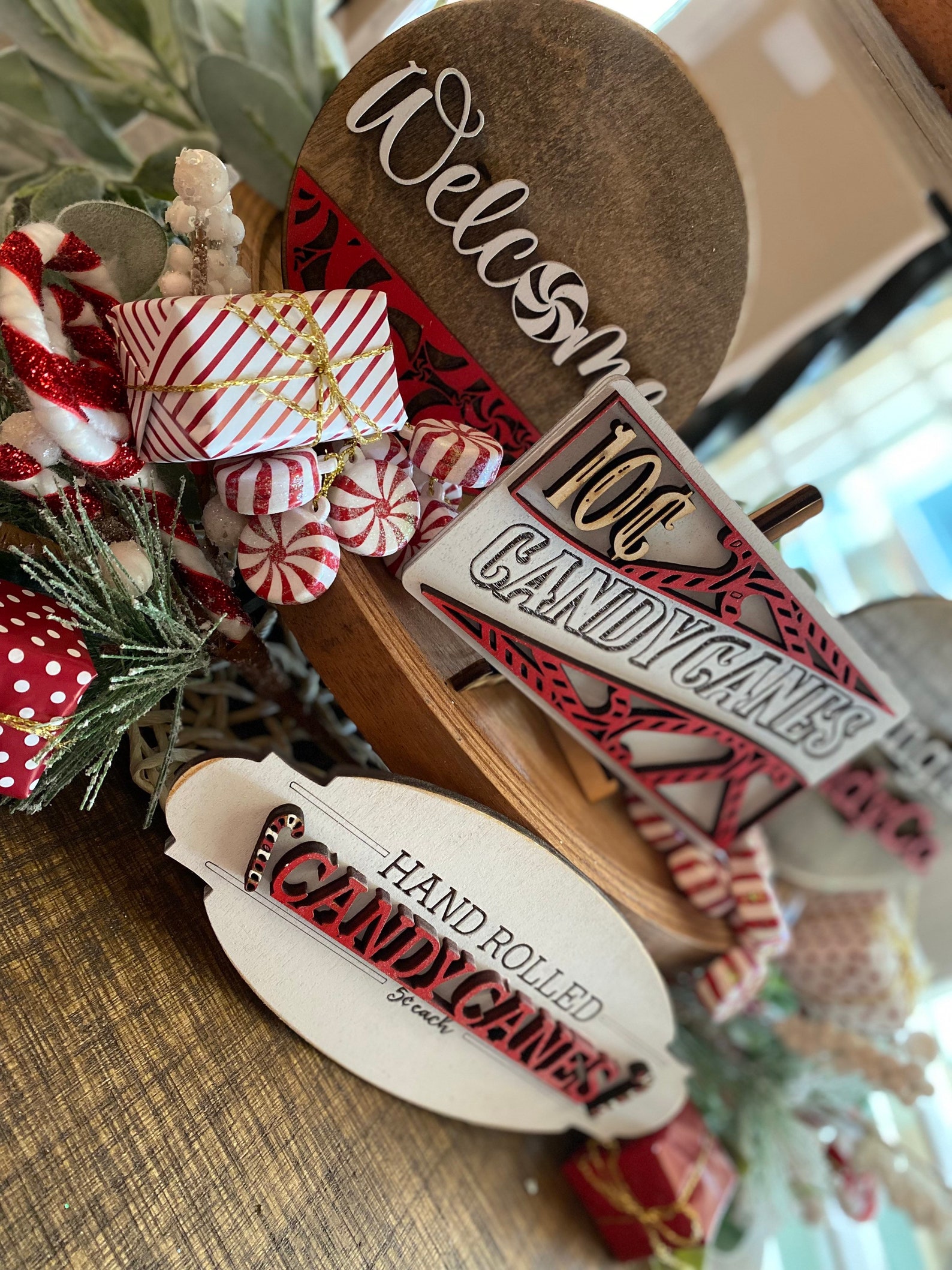 Farmhouse Peppermint Christmas Tiered Tray Candy Cane - Etsy