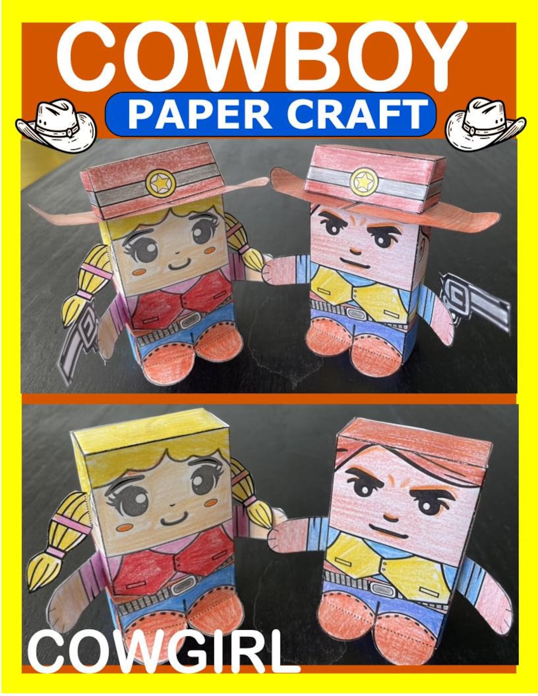 Cowboy Cowgirl Craft Wild West 3D Cowboy Paper Craftivity Printable ...