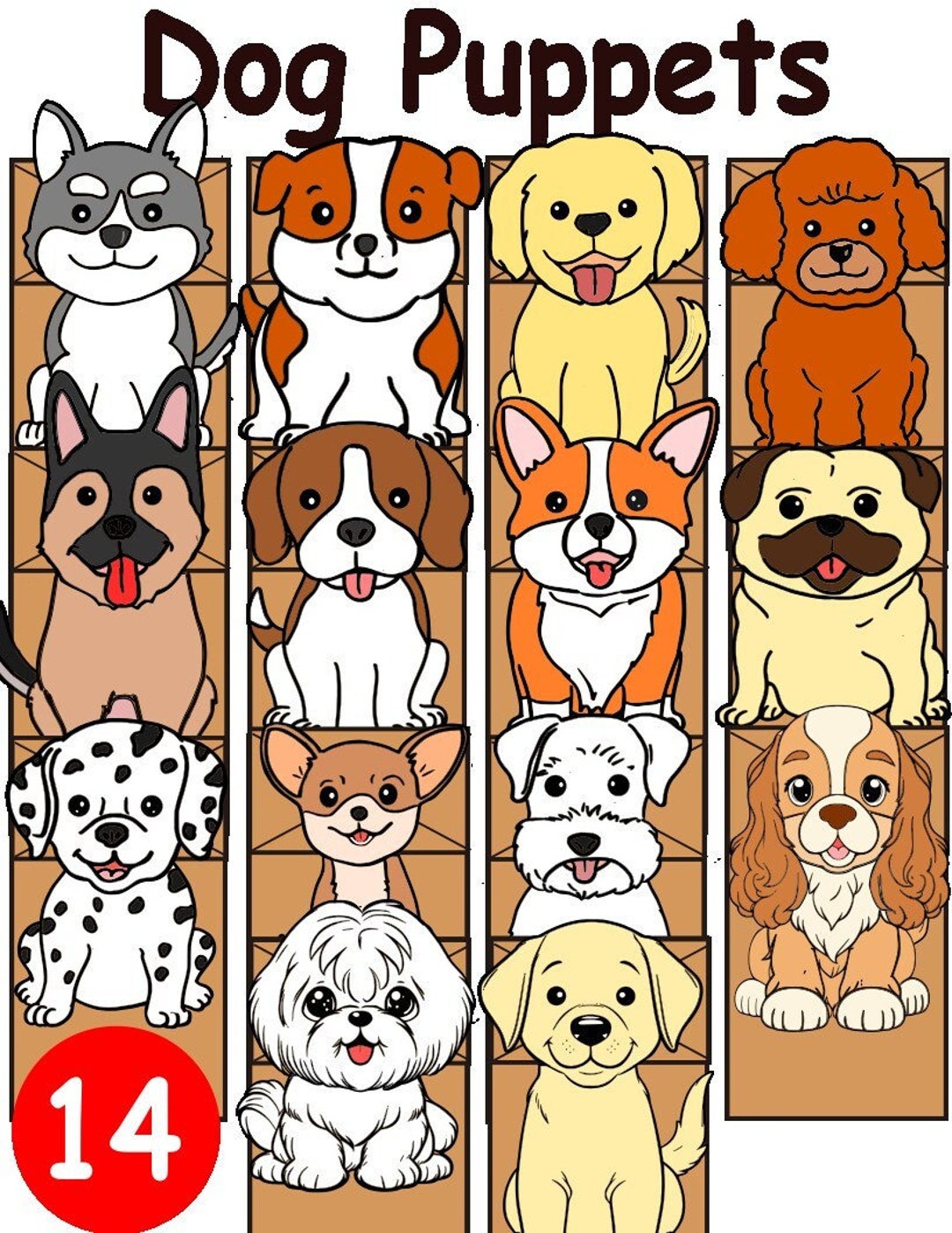 Dog Paper Bag Puppets Pet Animal Printable Craft Art for Kids Coloring ...