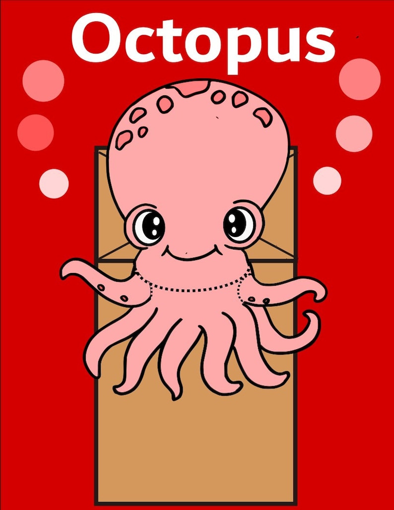 Ocean Animal Paper Bag Puppets Craft for Kids Coloring Puppet Printable ...