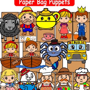 Nursery Rhymes Paper Bag Puppets Printable Craft Art for Kids Coloring ...