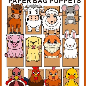 FARM Animals Paper Bag Puppets Zoo Animal Printable Craft Art for Kids ...