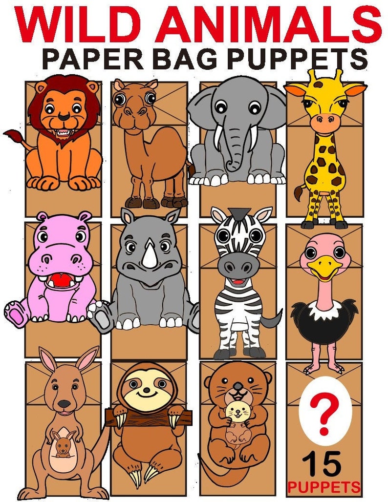 Animals Paper Bag Puppets Zoo Animal Printable Craft Art for Kids ...