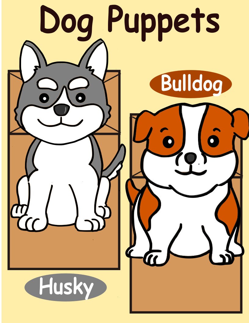 Dog Paper Bag Puppets Pet Animal Printable Craft Art for Kids Coloring ...