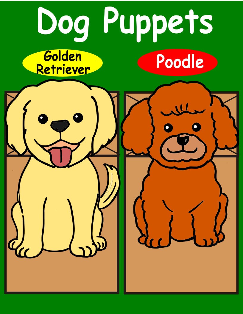 Dog Paper Bag Puppets Pet Animal Printable Craft Art for Kids Coloring ...