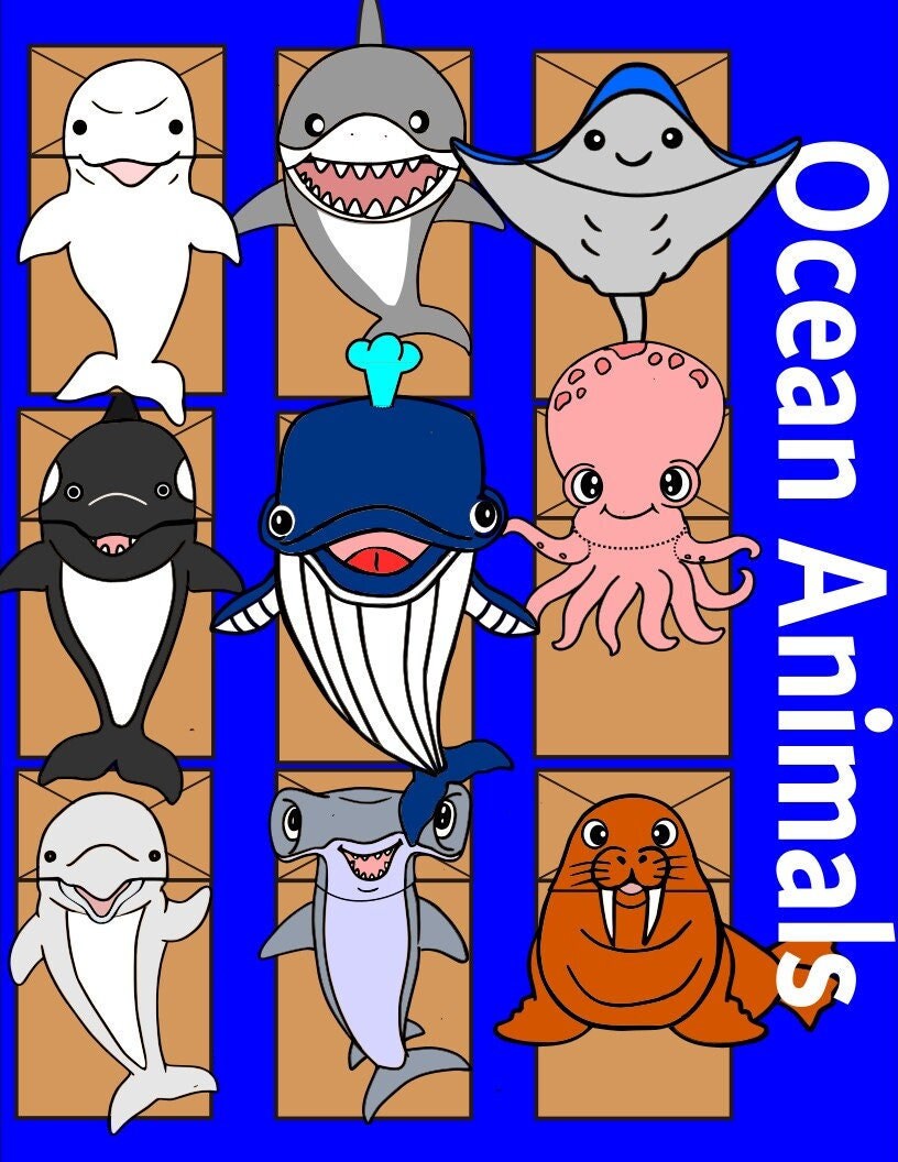 Ocean Animal Paper Bag Puppets Craft for Kids Coloring Puppet Printable ...