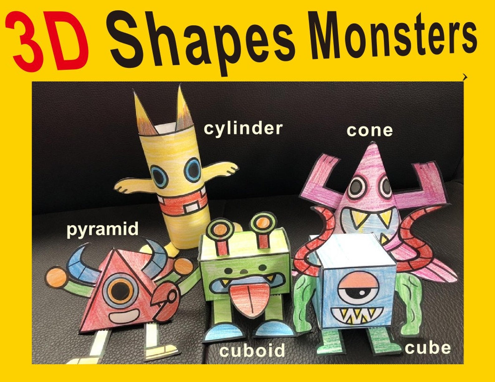 3D Shapes Monsters Geometry Crafts Printable Craft Activity for Kids ...