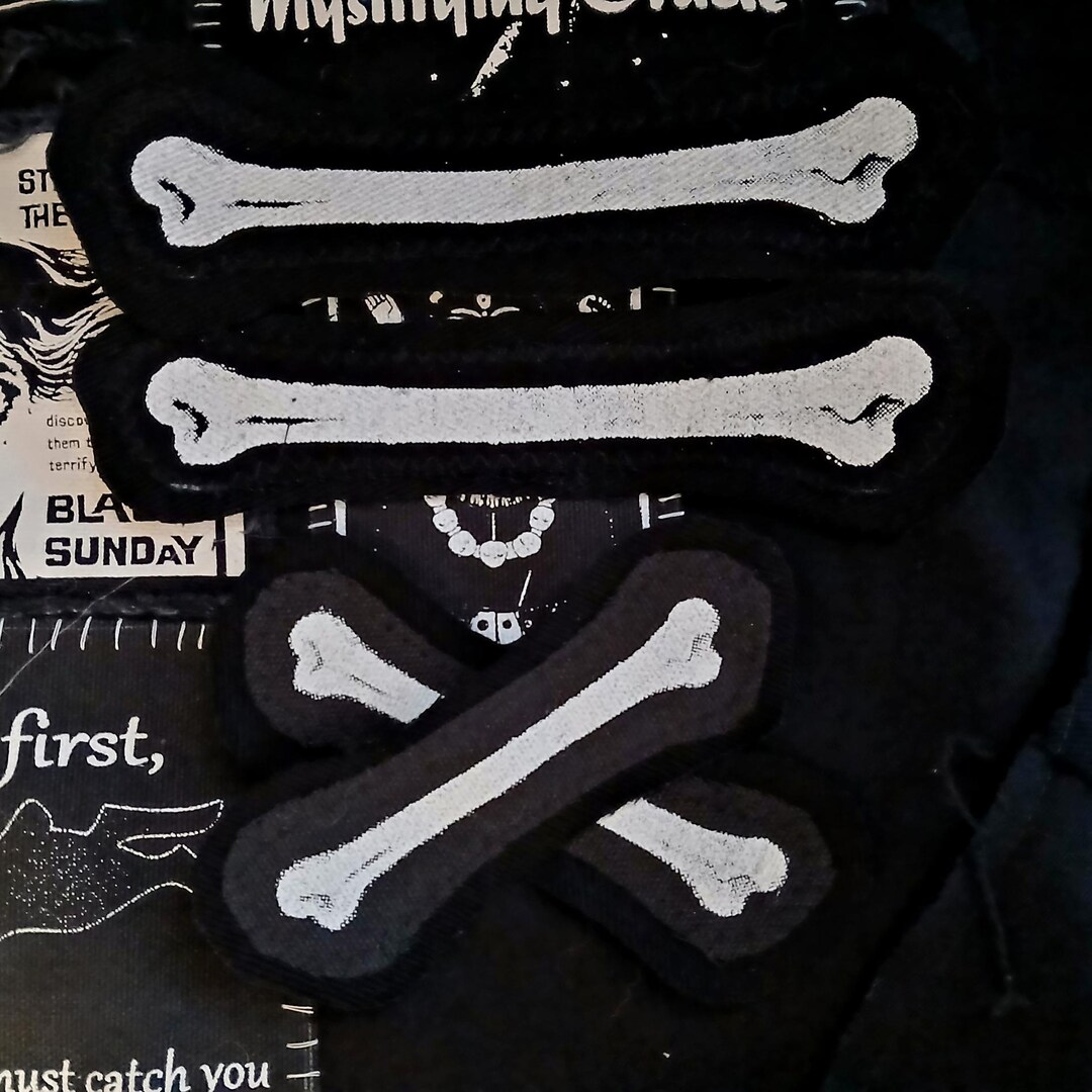 Set of 4 Bone Patches Hand Screen Printed on Black Canvas Free Ship - Etsy