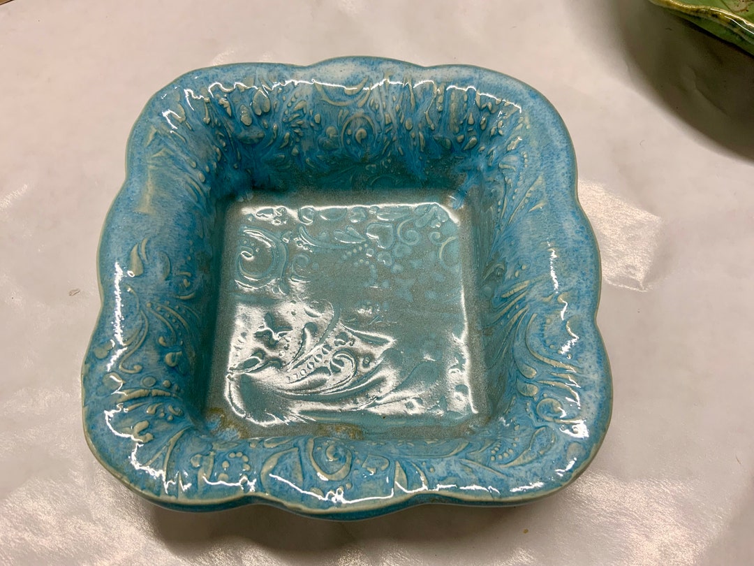 Handmade Pottery Textured Square Dish Decorative Dish Candy Dish Blue ...