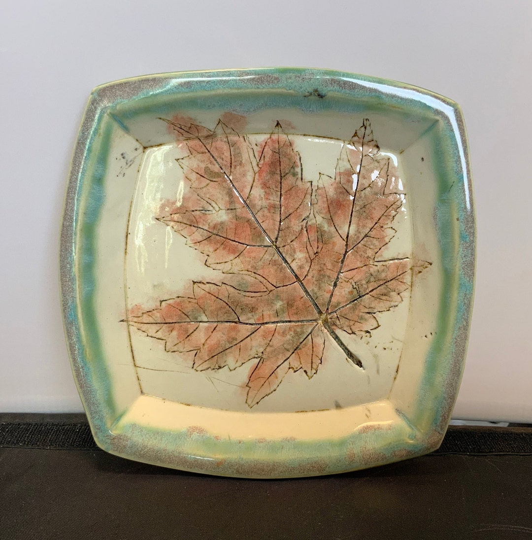 Handmade Decorative Pottery Plate With Impression of Real Maple Leaf ...