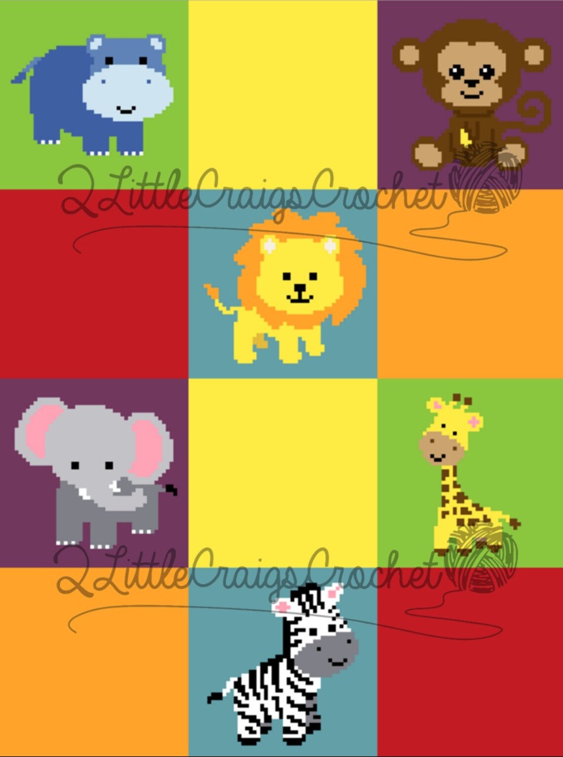 Jungle Animals-lion-elephant-hippo-zebra-monkey-giraffe-crochet Chart ...