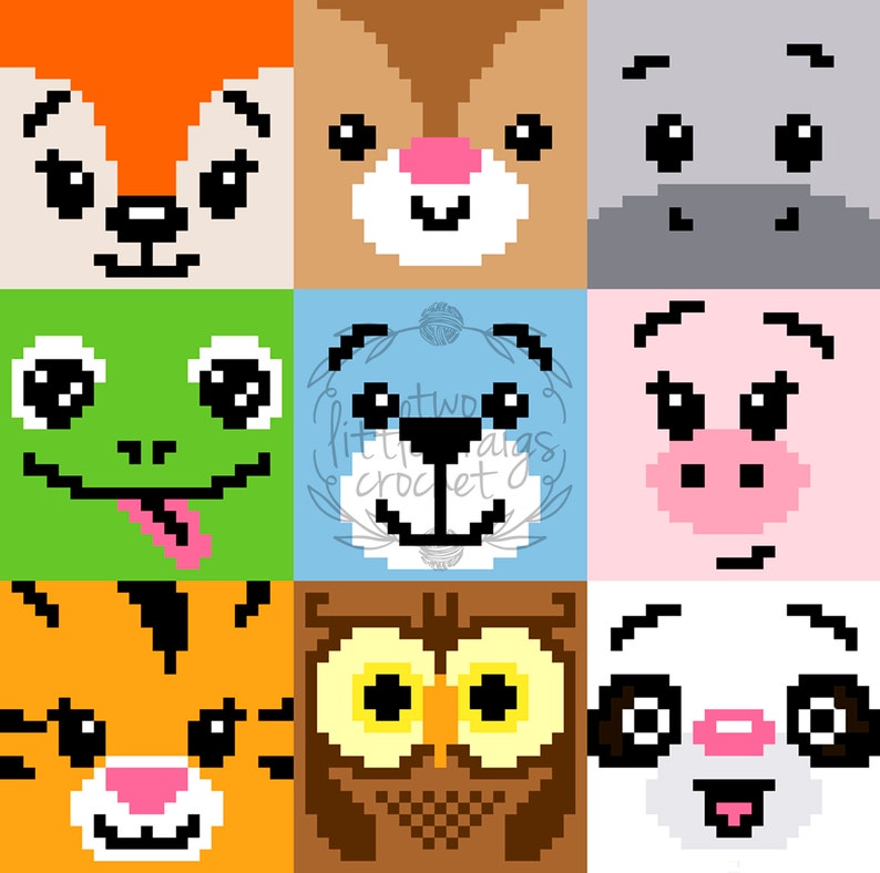 Cute C2c Crochet Animal Faces-crochet Chart-crochet Graph-baby - Etsy