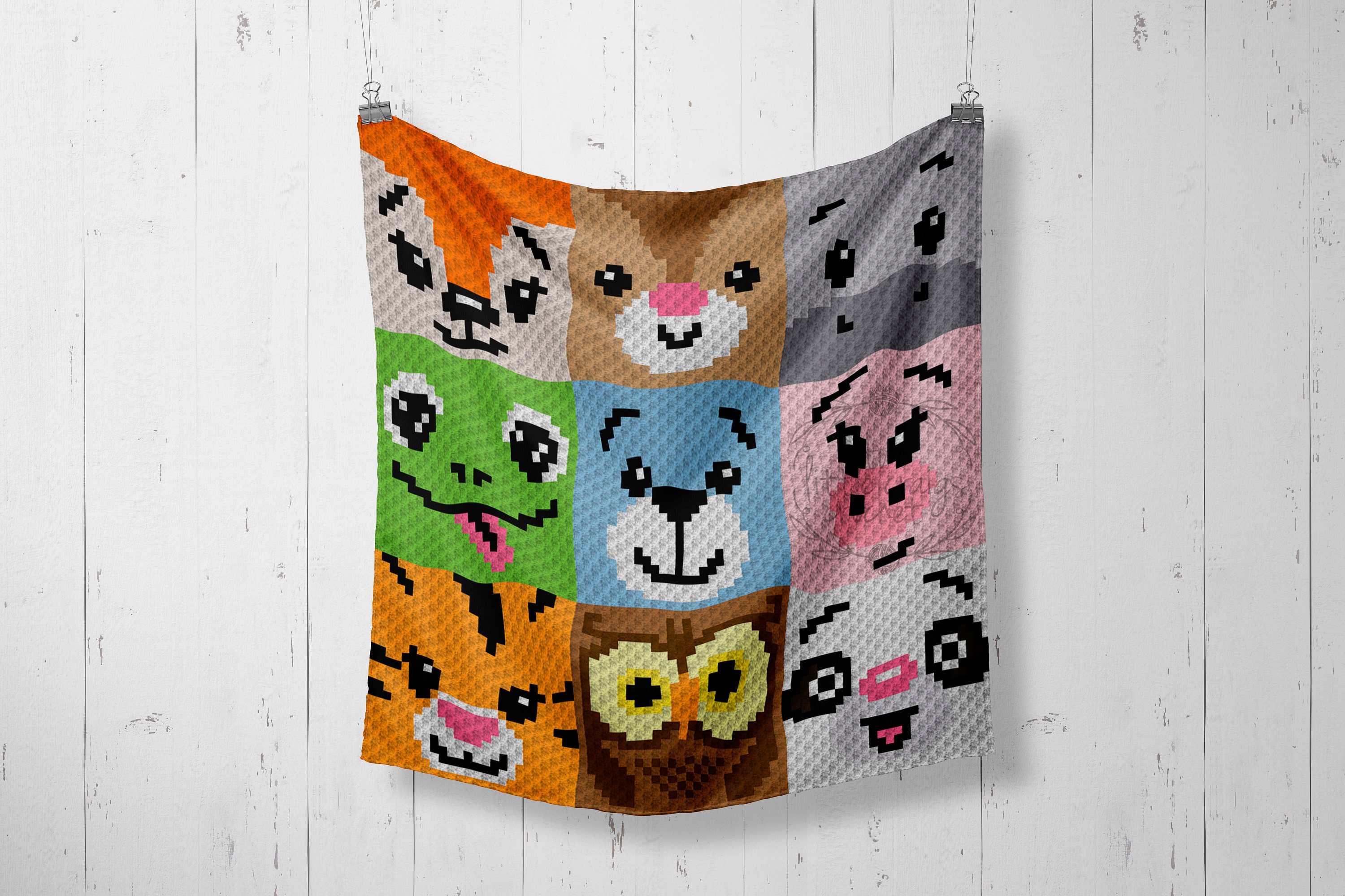 Cute C2c Crochet Animal Faces-crochet Chart-crochet Graph-baby Blanket ...