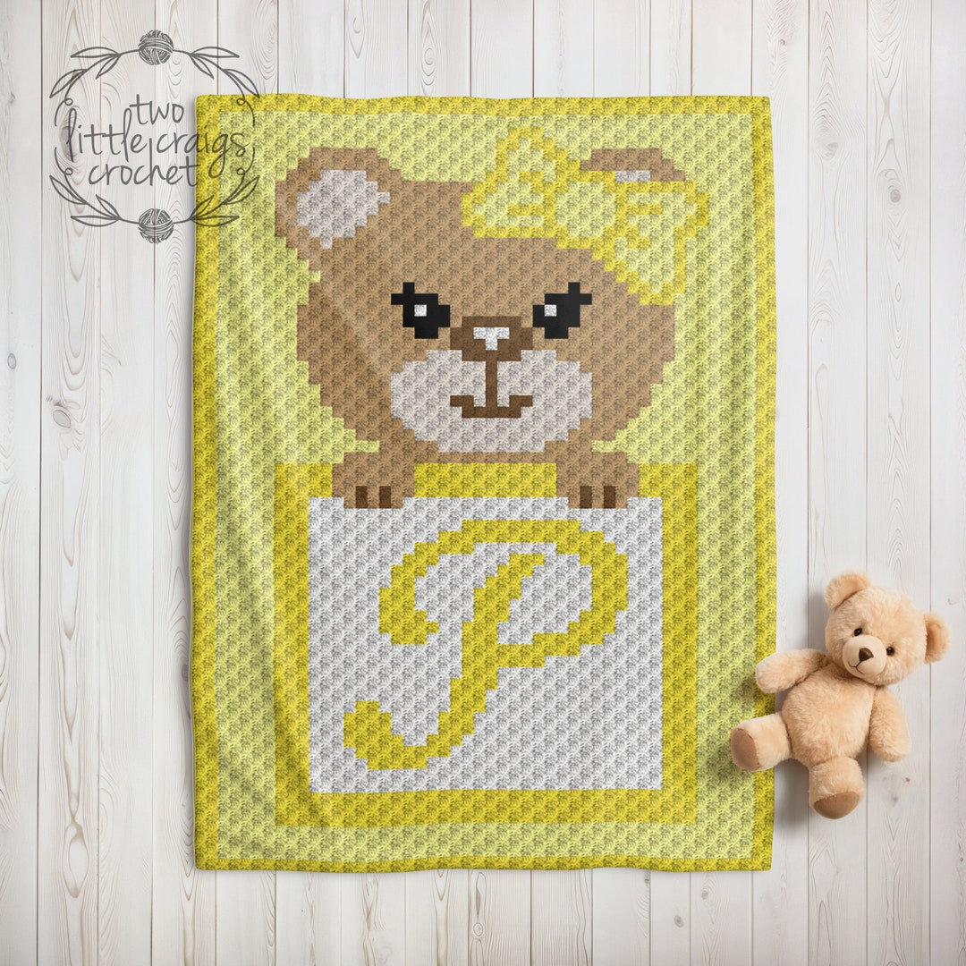 C2c P Initial Girl Bear Pattern Baby Blanket Corner to Corner Crochet ...