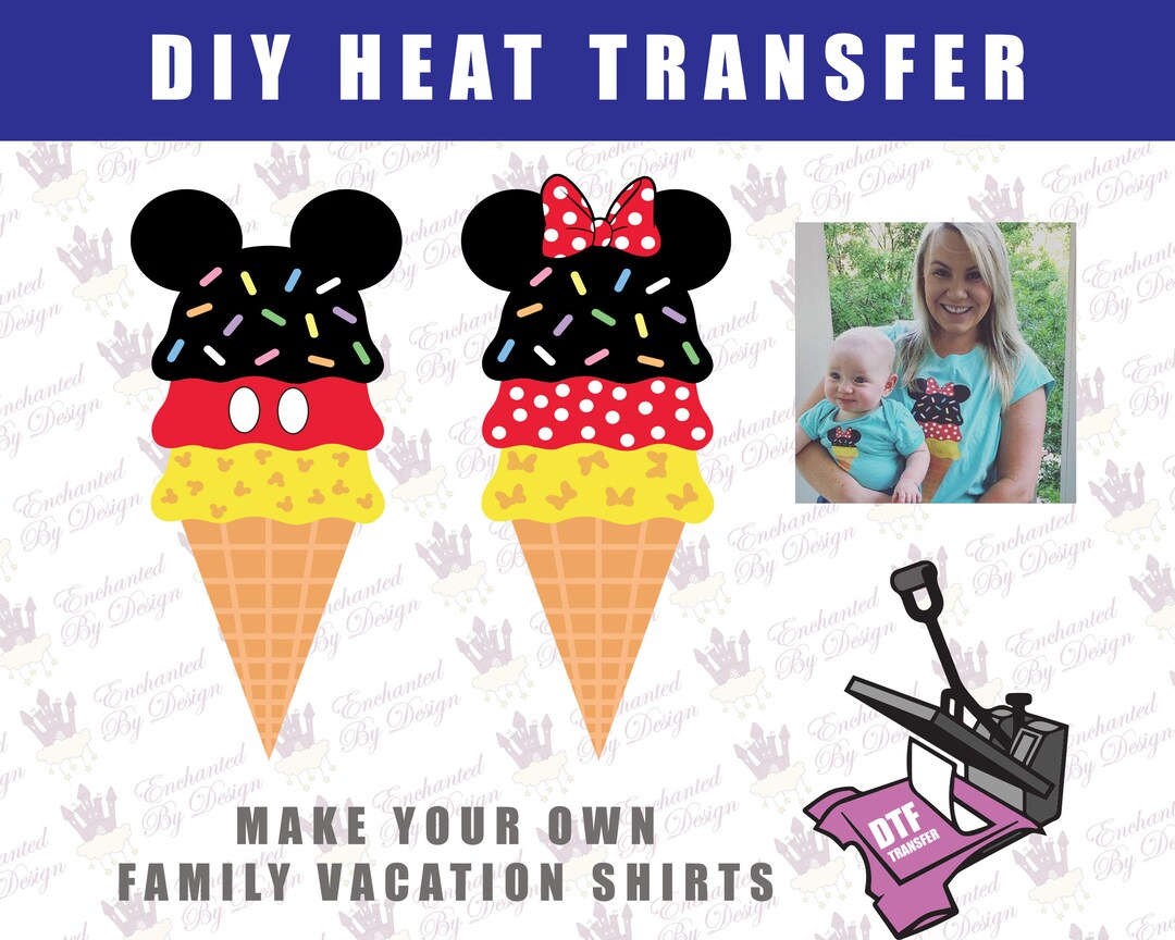 DIY Heat Transfer Mickey Minnie Ice Cream Iron on DTF Transfers, DIY ...