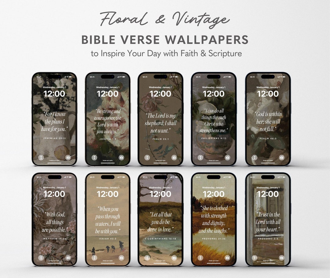 BUNDLE Bible Verse Floral Lock Screen Bundle | 10 Christian Quote ...