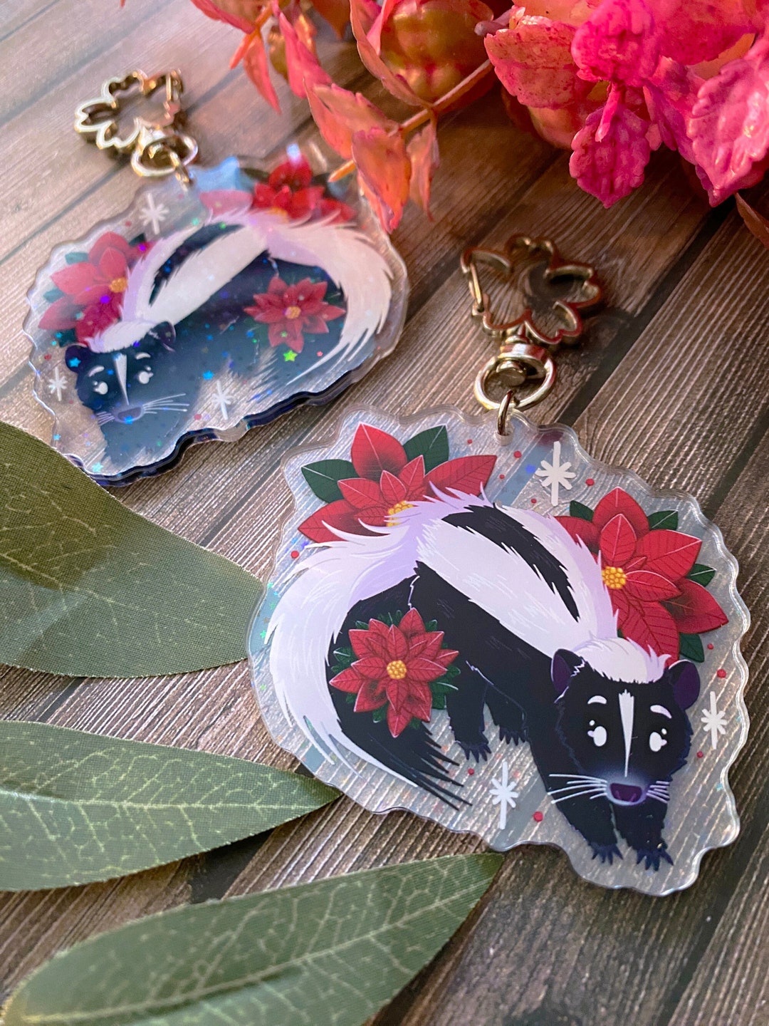 Poinsettia Skunk 2.5 Holographic Acrylic Keychain - Etsy