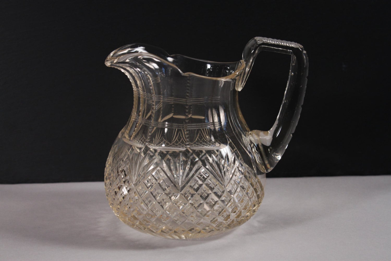 ABP Cut Crystal Pitcher Strawberry Diamond and Fan Pattern - Etsy