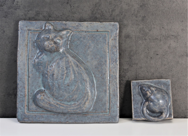 Janet Ontko Art Tiles Cat and Mouse Matte Heather Glaze - Etsy