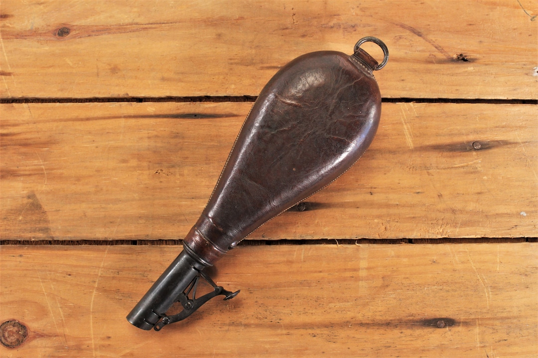 Antique Shot Flask Leather Sykes English Charger Head Sheffield - Etsy