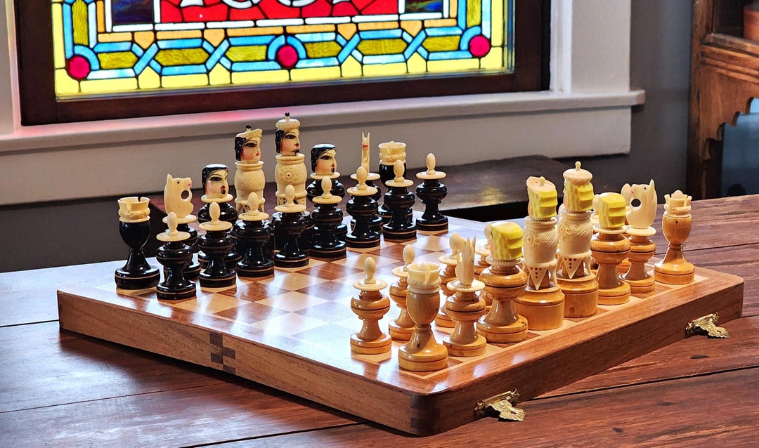 Vintage Mexican Chess Set Turned Wood Carved Bone Tarascan Folk Art - Etsy