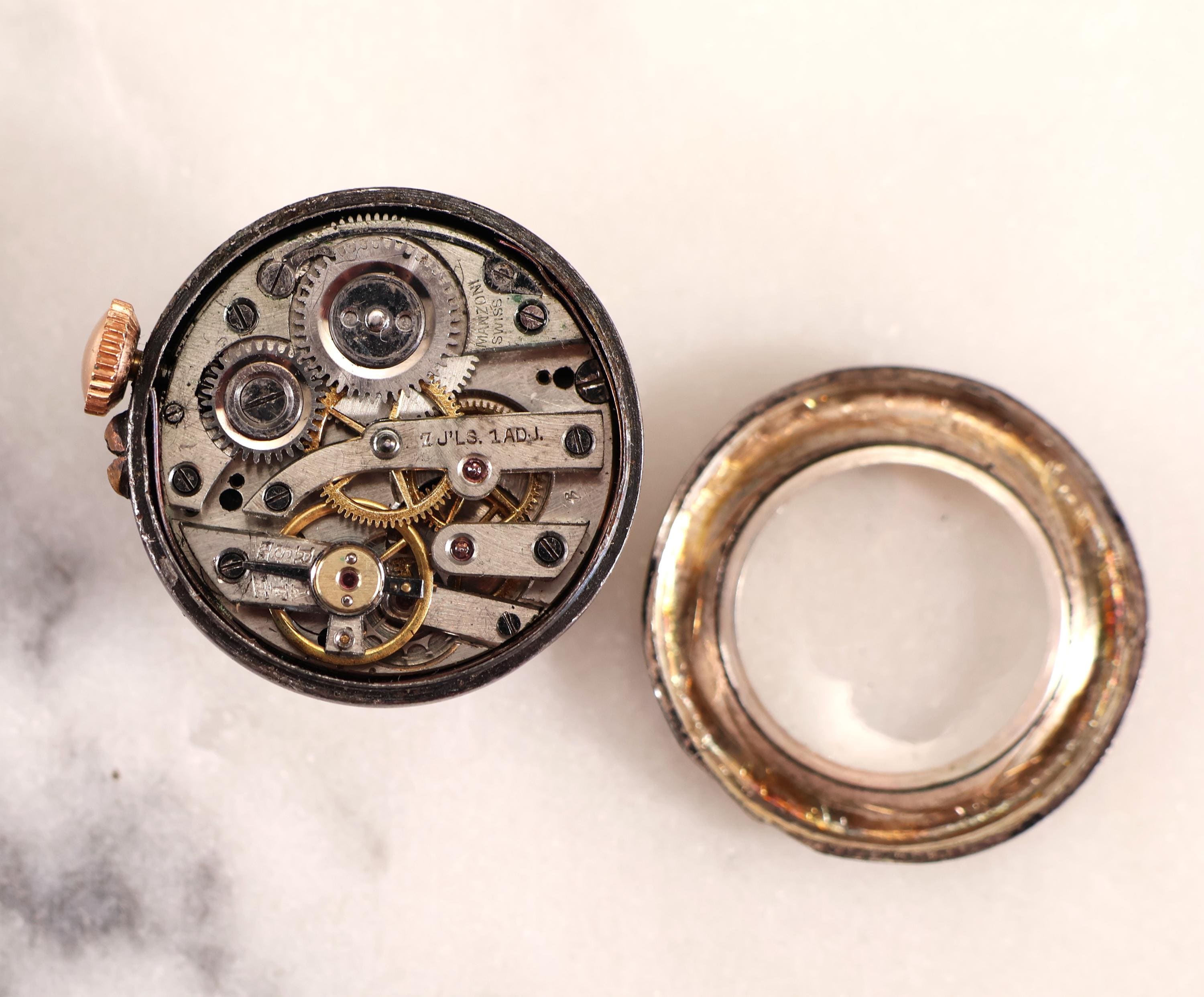 Antique Buttonhole Watch Manzoni Watch Co. Swiss Art Deco Gunmetal ...