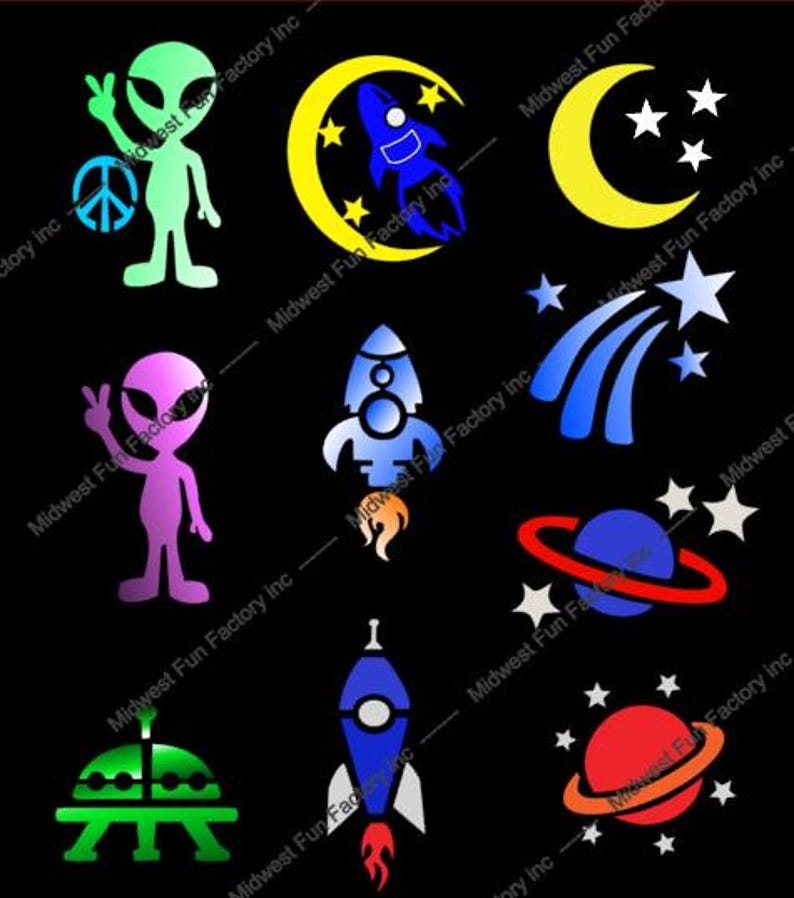 Glitter Tattoo SVG Stencil File Space Alien Moon Stars Planet Favorite ...