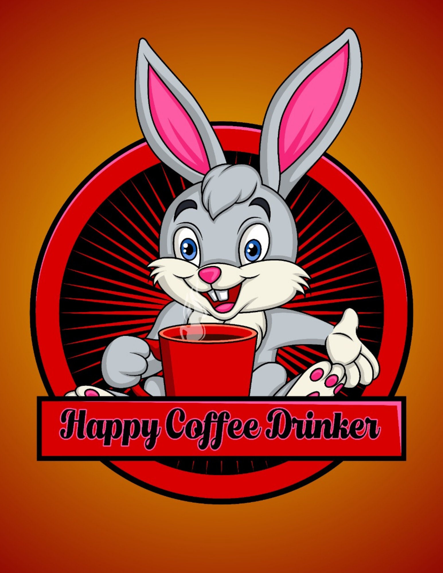 Happy Coffee Drinker Cartoon