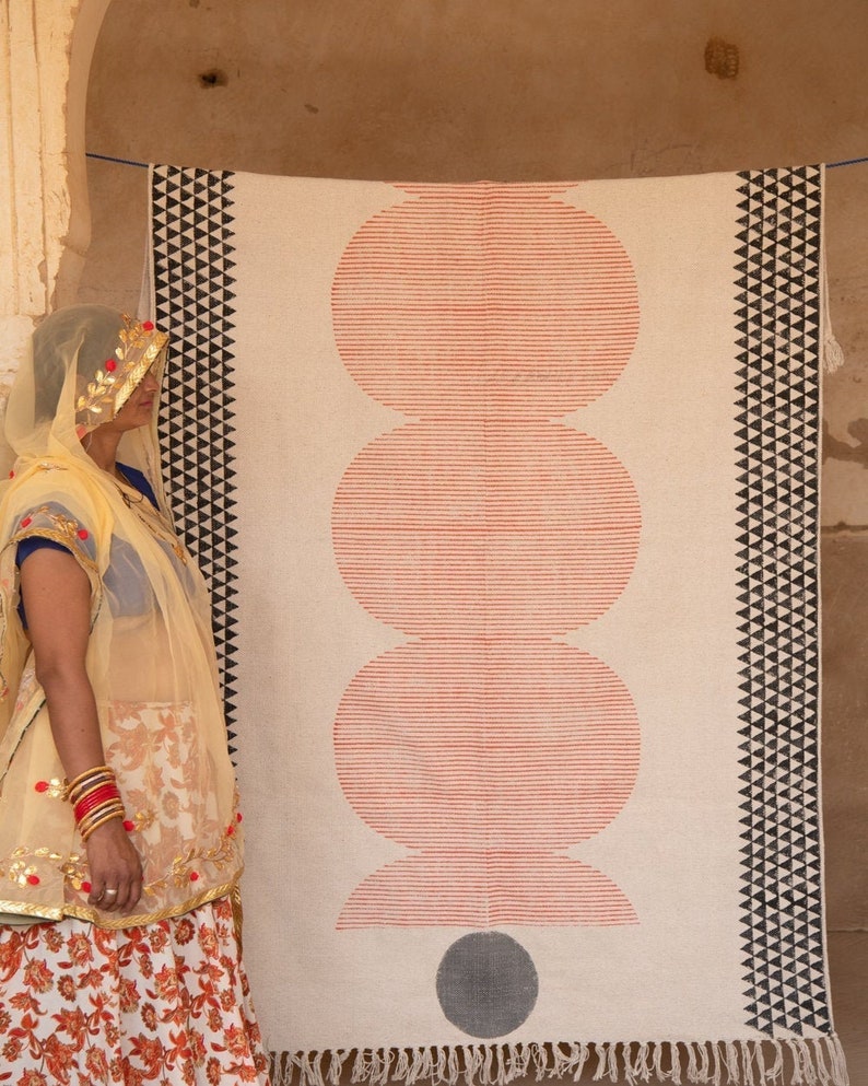 Handmade Cotton Rug: Bauhaus Block Print, Indian Area Rug - Etsy
