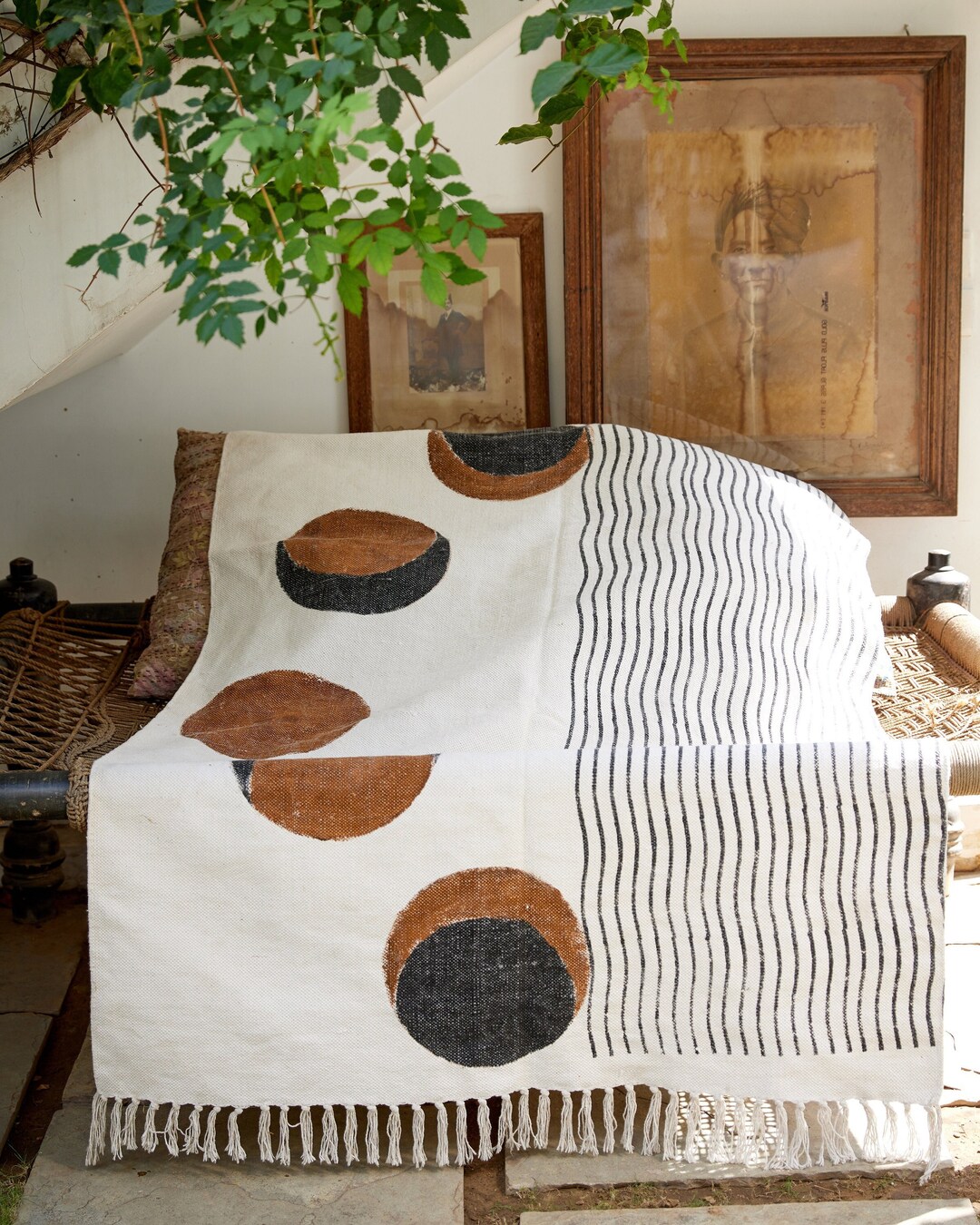 Handmade Boho Moon Phase Rug 4x6ft Cotton Area Rug for Living Room ...