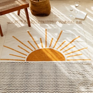 Handmade Rising Sun Rug: 4x6 Block Printed Cotton Dhurrie - Etsy