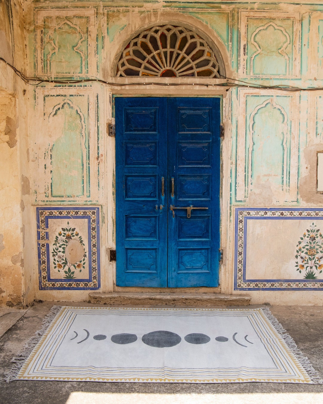 Cotton Moon Phase Rug, Boho Rug for Bedroom, Handmade Rug, Block Print ...