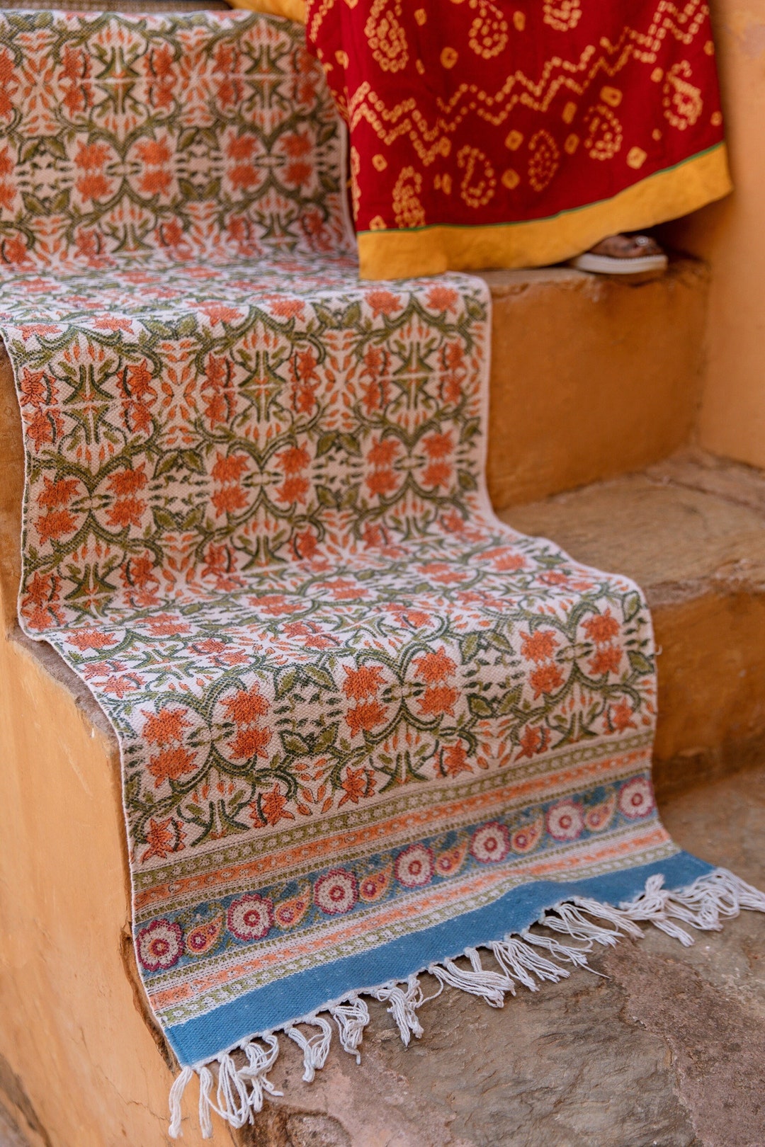 2x6 Rug Runner, Boho Rug Runner, Cotton Block Print Rug, Floral Rug ...
