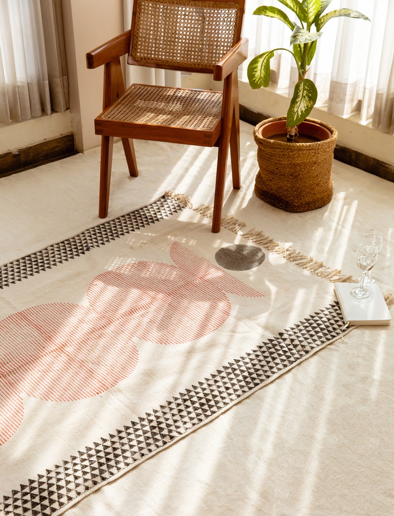 Handmade Cotton Rug: Bauhaus Block Print, Indian Area Rug - Etsy