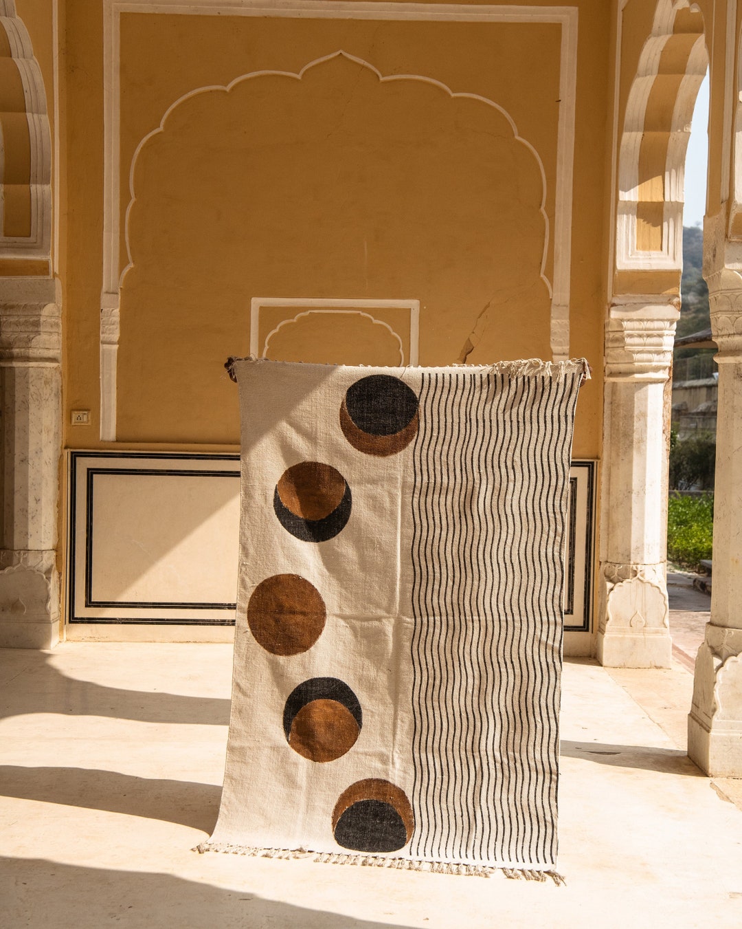 4x6 Boho Rug, Moon Phase Rug, Cotton Flatweave Rug, Natural Rug, Block ...